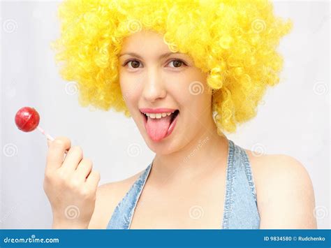 Woman With Sweet Sugar Candy Stock Photo Image Of Blond Beauty 9834580