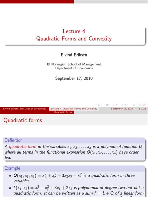Quadratic Forms And Convexity Eivind Eriksen Pdf Convex Set