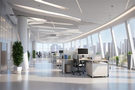 Premium Photo Workplace Office Building Interior 3d Rendering