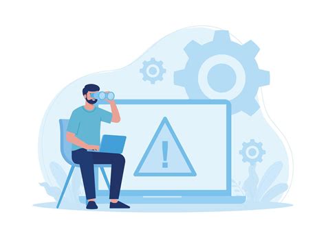 Man With Laptop Analyzing Errors On Laptop Concept Flat Illustration