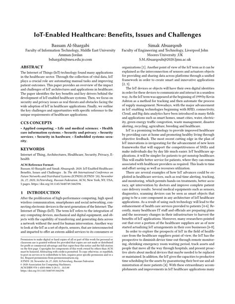 Pdf Iot Enabled Healthcare Benefits Issues And Challenges