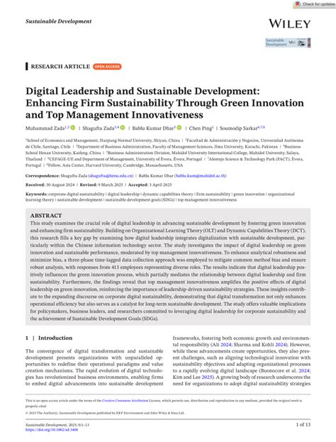 Pdf Digital Leadership And Sustainable Development Enhancing Firm