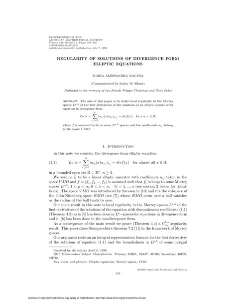 Pdf Regularity Of Solutions Of Divergence Form Elliptic Equation