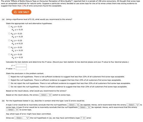 Solved The Article Effects Of Bottle Closure Type On Chegg