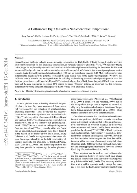Pdf A Collisional Origin To Earths Non Chondritic Composition