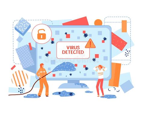 Virus Detected Business Security From Hacker Vector Illustration Warning Alert At Computer