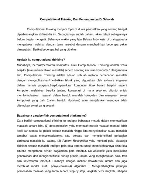 Computational Thinking Dan Penerapannya Di Sekolah Pdf