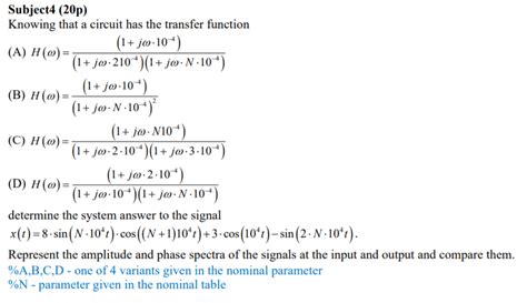 Solved Knowing That A Circuit Has The Transfer Chegg