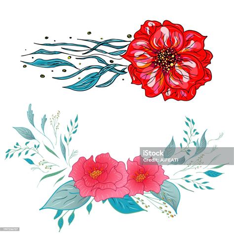 여름의 다채로운 열대 꽃 2 개 세트 흰색 배경에 고립 된 꽃 식물 꽃 세트입니다 손으로 그린 벡터 컬렉션입니다 식물 하와이 자연입니다 열대 야자수 아이콘입니다 하와이