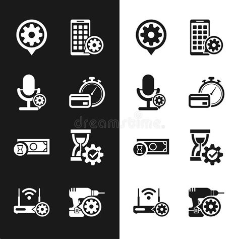 Set Fast Payments Microphone Setting Setting Mobile Apps And Hourglass Icon Vector Stock