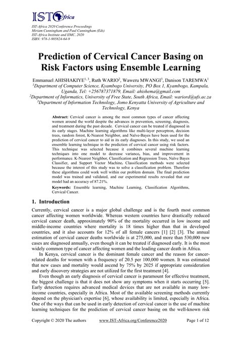 Pdf Prediction Of Cervical Cancer Basing On Risk Factors Using Ensemble Learning