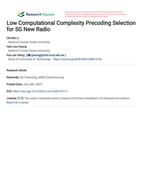 Pdf Low Computational Complexity Precoding Selection For 5g New Radio
