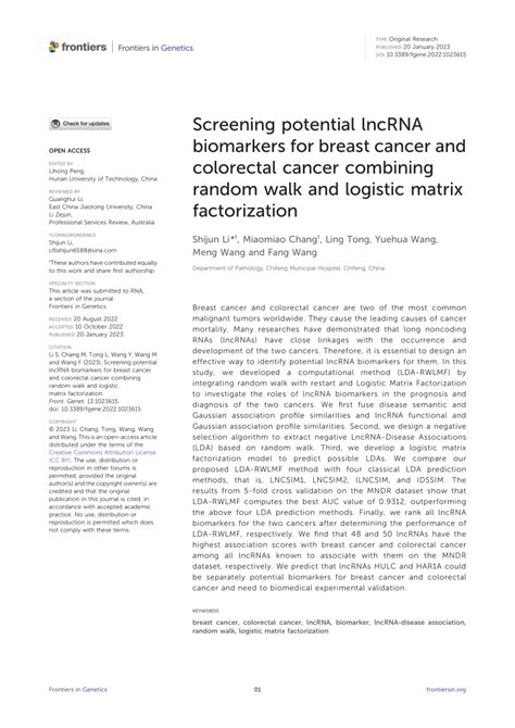 Pdf Screening Potential Lncrna Biomarkers For Breast Cancer And Colorectal Cancer Combining