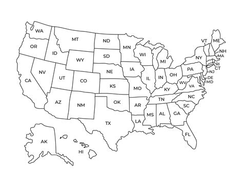 Map Of The United States Labeled Black And White Map USA Printable Etsy United States Map