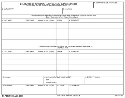 Da Form 7000 Delegation Of Authority Army Military Clothing Stores Army Pubs Da Form