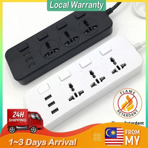 【hot Selling】 Socket Extension 3 Uk Universal Power Board With 3 Usb Ports 2 Meter Expansion