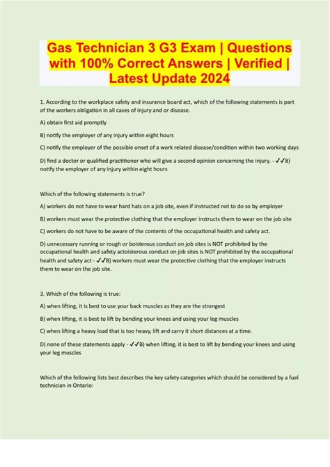 Gas Technician 3 G3 Exam Questions With 100 Correct Answers Verified Latest Update 2024