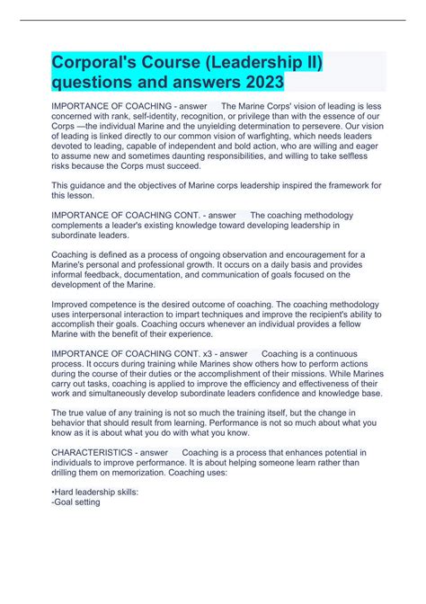 Corporals Course Leadership Ii Questions And Answers 2023 Corporals Course Stuvia Us