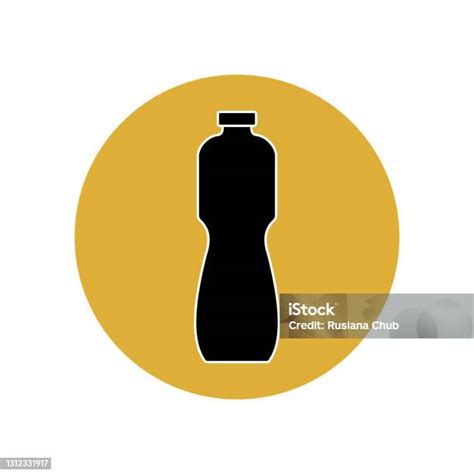 노란색 원에 있는 병 아이콘입니다 뚜껑이 있는 플라스틱 병 또는 유리 항아리 물 우유 또는 레모네이드 앱 인터페이스의 사용자 지정 단추입니다 0명에 대한 스톡 벡터 아트 및