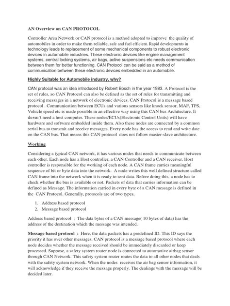 an overview on can protocol highly suitable for automobile industry why pdf computer