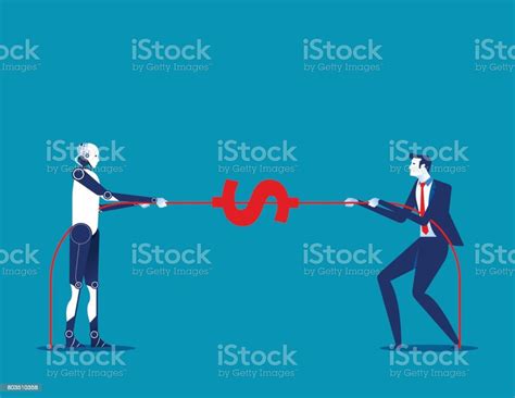 로봇 인간 밧줄을 당겨 컨셉 비즈니스 벡터 일러스트입니다 개념에 대한 스톡 벡터 아트 및 기타 이미지 개념 결심 경쟁자