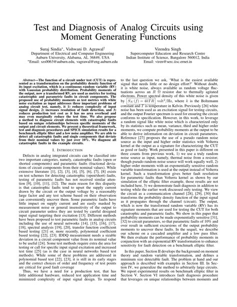 Pdf Test And Diagnosis Of Analog Circuits Using Moment Generating