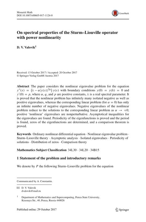Pdf On Spectral Properties Of The Sturmliouville Operator With Power