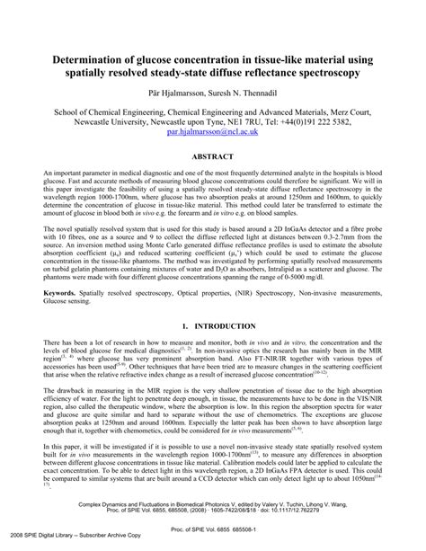Pdf Determination Of Glucose Concentration In Tissue Like Material