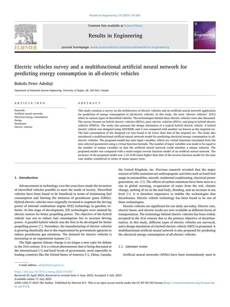 pdf electric vehicles survey and a multifunctional artificial neural