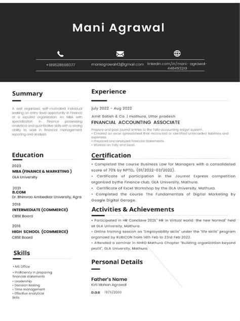 Mani Agrawal Resume Pdf