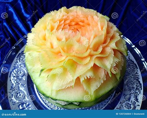 Cantaloupe Melon Fruit Beautiful Creative Thai Original Carving Stock