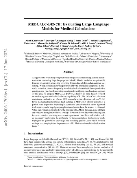 Pdf Medcalc Bench Evaluating Large Language Models For Medical