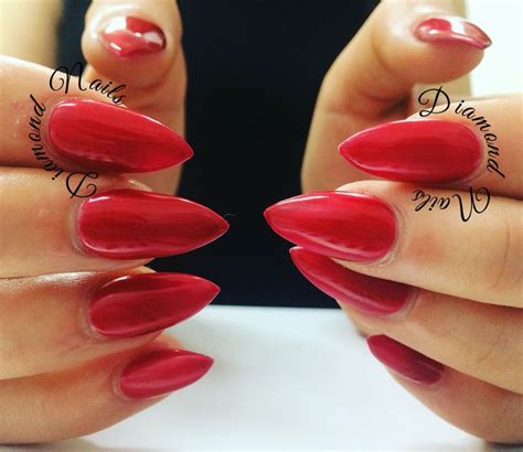 Shiny Red Acrylic Extensions Pointy Stiletto Cnd Shellac ️ Diamond