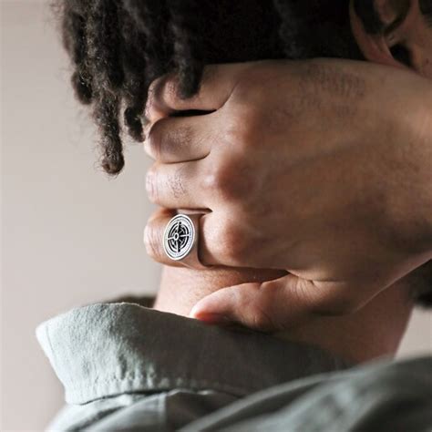 Mens Black Gem Compass Stainless Steel Ring Lisa Angel