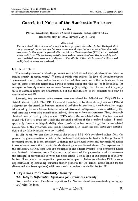 Pdf Correlated Noises Of The Stochastic Processes