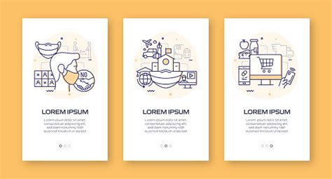 평면 아이콘이 있는 새로운 일반 개념 온보딩 모바일 앱 페이지 화면 Ux Ui 디자인 템플릿 벡터 일러스트레이션 코비드19 코로나바이러스 개념 0명에 대한 스톡 벡터 아트