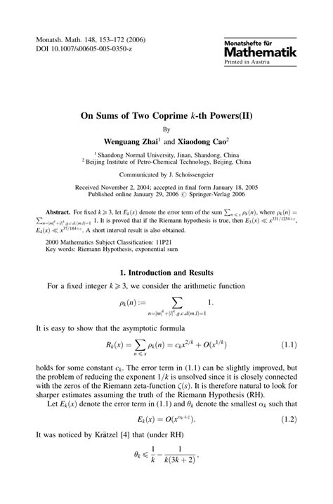 Pdf On Sums Of Two Coprime K Th Powersii