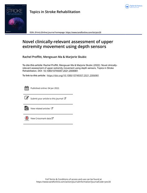 Pdf Novel Clinically Relevant Assessment Of Upper Extremity Movement Using Depth Sensors