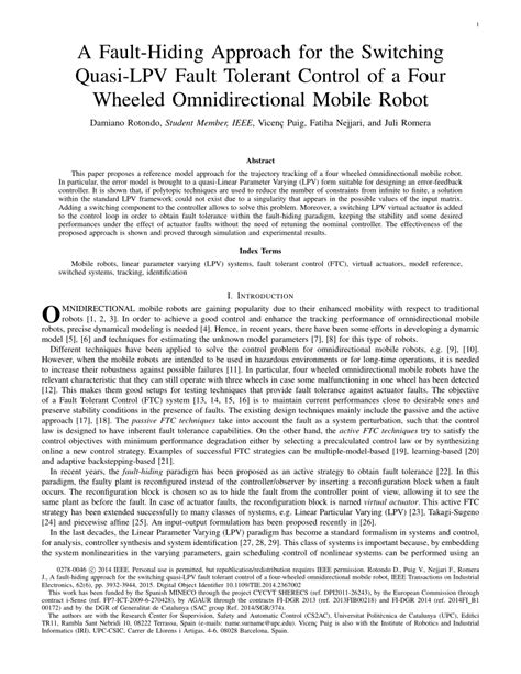 Pdf A Fault Hiding Approach For The Switching Quasi Lpv Fault Tolerant Control Of A Four