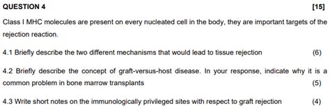 Solved Class I MHC Molecules Are Present On Every Nucleated Chegg