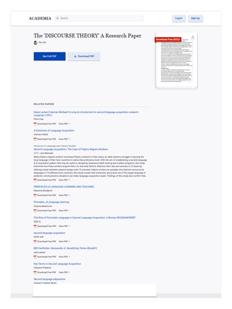 Academia Edu 12405855 The Discourse Theory A Research Paper Pdf Second Language