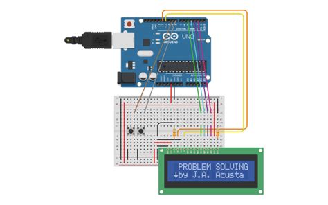 circuit design 16x2 lcd display with scroll up down tinkercad