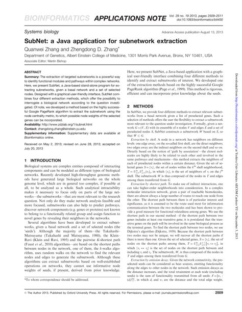 Pdf Subnet A Java Application For Subnetwork Extraction