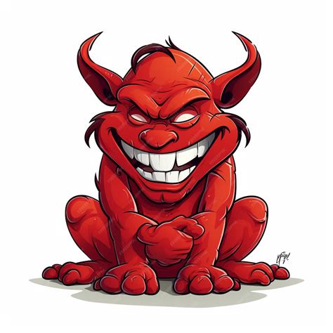 Premium Ai Image Cartoon Red Devil Sitting Down With His Hands