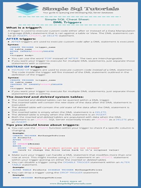 Simple Sql Cheat Sheet Dml Triggers Pdf Sql Data