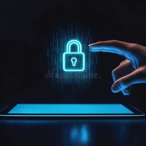 Futuristic Digital Security Lock Symbol Glowing Above Touchscreen