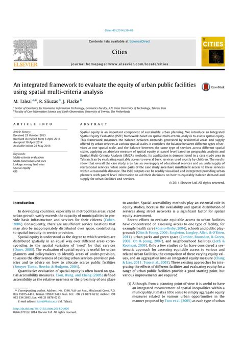 Pdf An Integrated Framework To Evaluate The Equity Of Urban Public Facilities Using Spatial