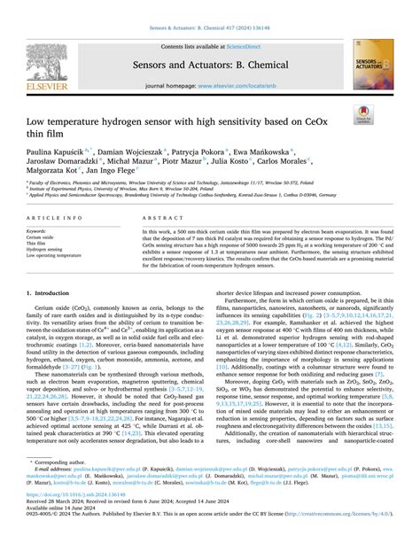 Pdf Low Temperature Hydrogen Sensor With High Sensitivity Based On