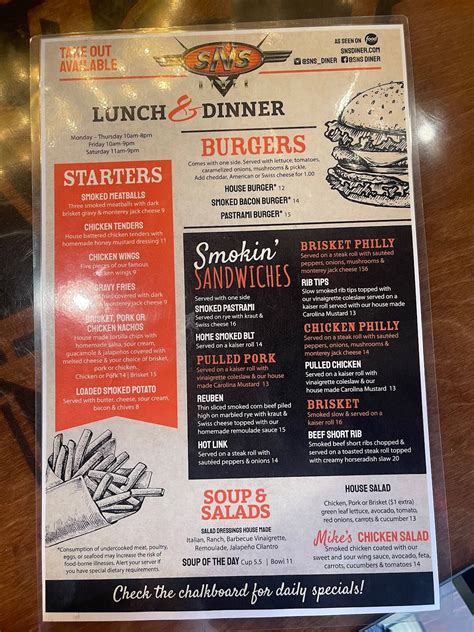 Menu At Sns Diner Bbq North Las Vegas Losee Rd