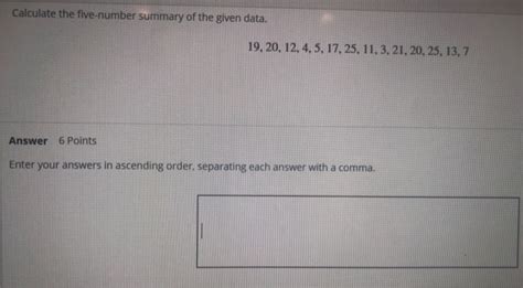 Solved Calculate The Five Number Summary Of The Given Data Chegg Com